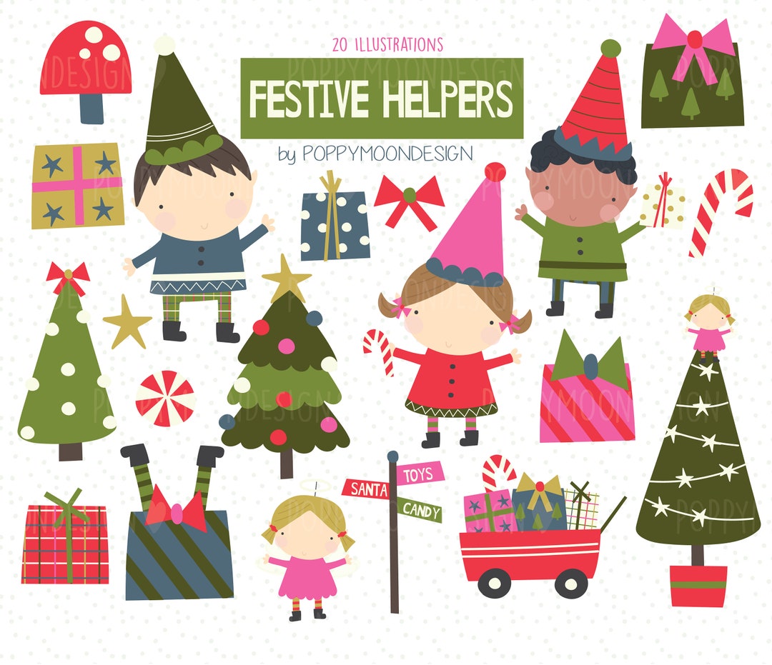 Festive Helpers, Holiday, Christmas, Digital Printable Clipart - Etsy