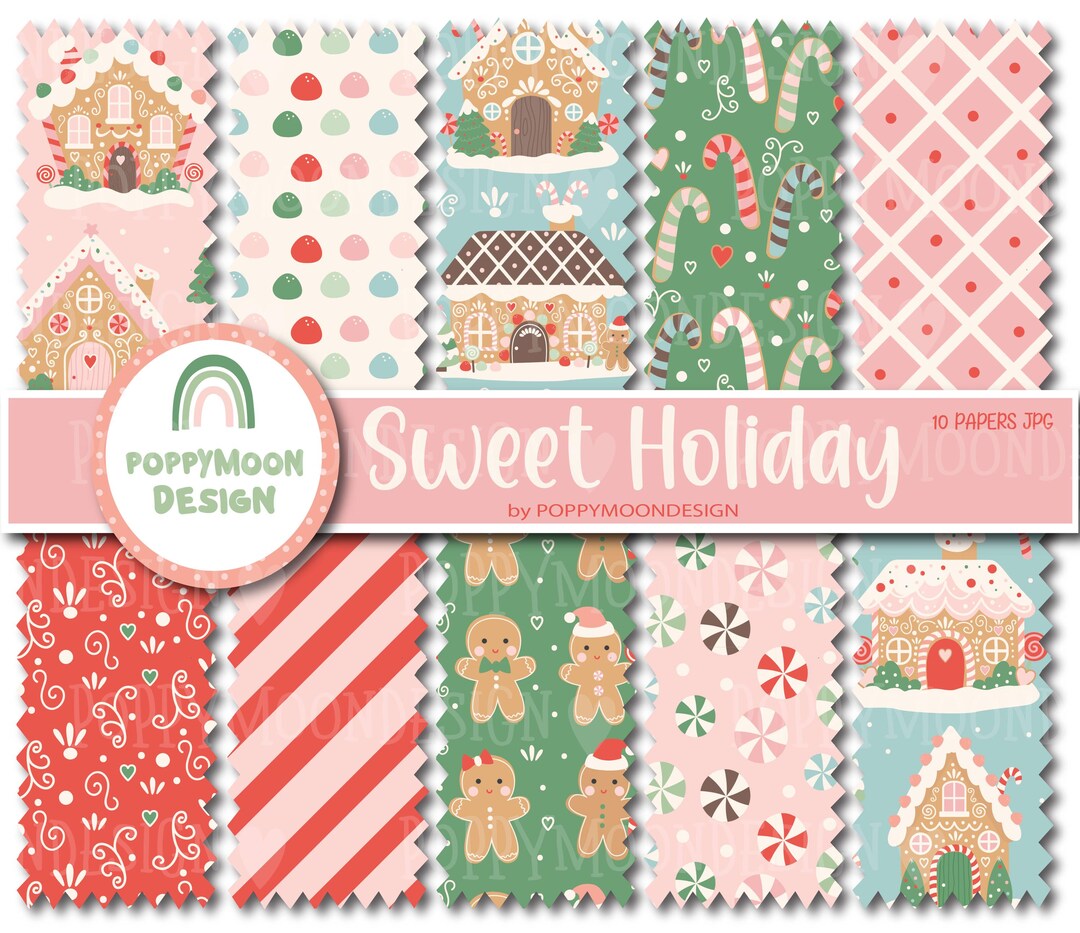Sweet Holiday Digital Paper Set - Gingerbread, Trees and Candy - Etsy