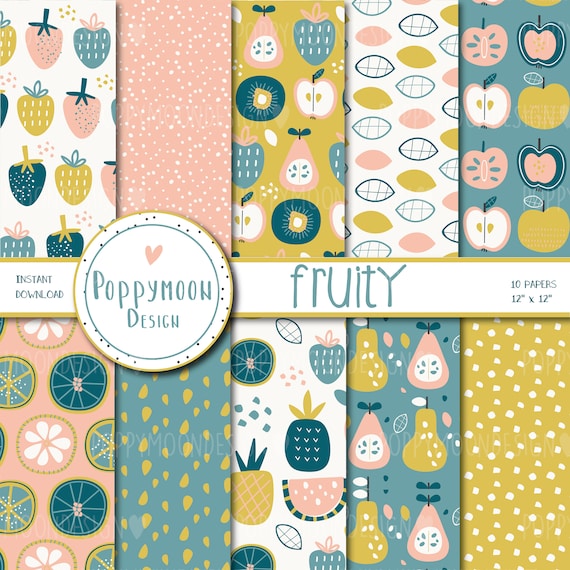 Fruity Assorted Fruit Digital Paper Pack Scrapbook Paper - Etsy