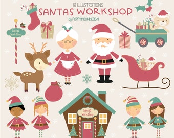 Santas Helpers Elves Printable Digital Clipart Set | Etsy