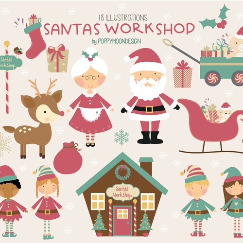 Santas Workshopelves Santa Printable Digital Clipart Set | Etsy