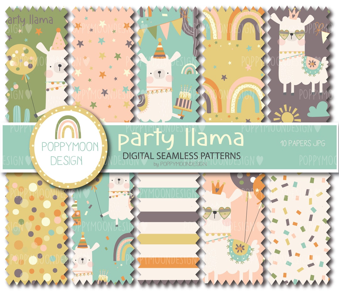 Llama Party, Alpaca, Birthday, Printable Seamless Digital Paper Pack - Etsy