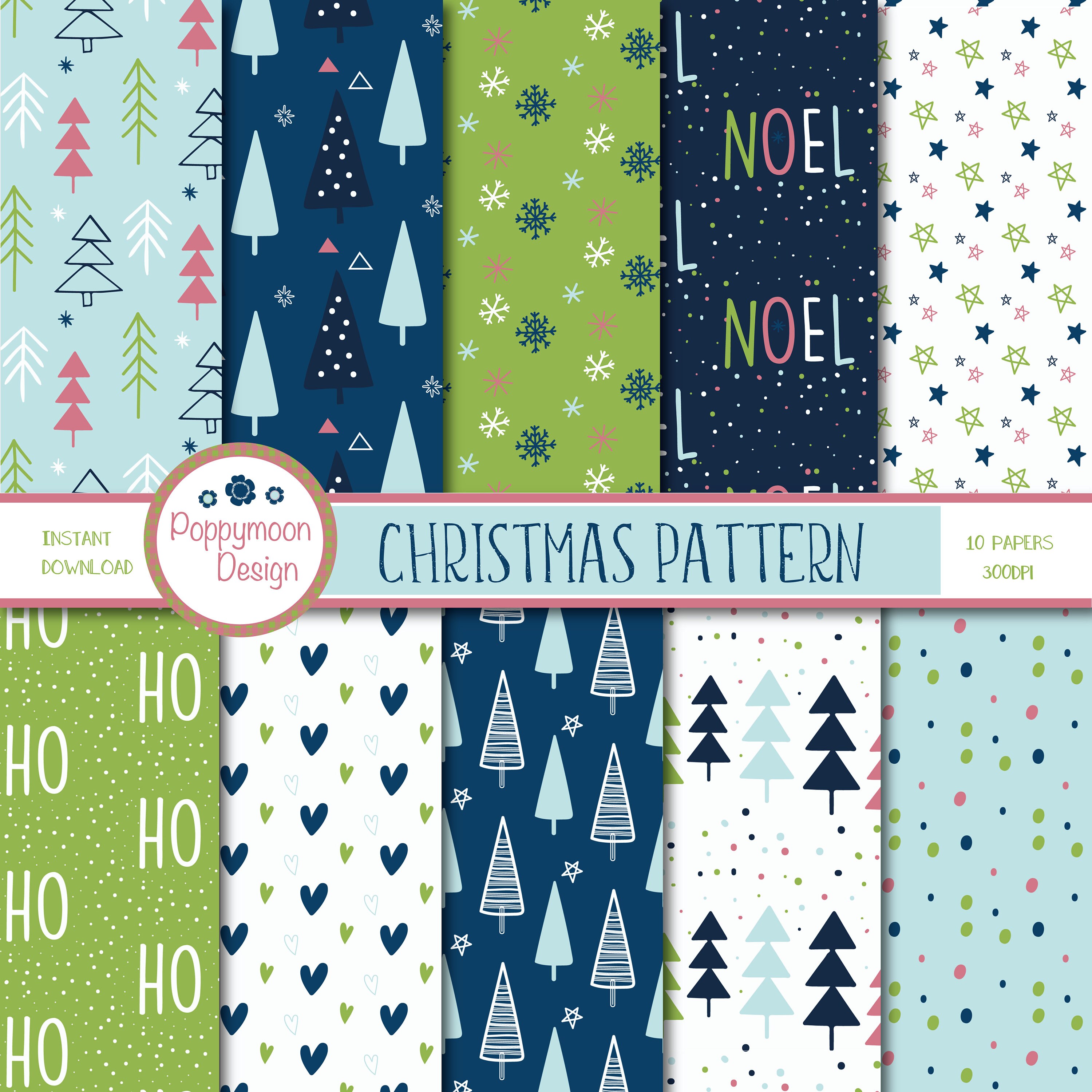 Printing & Printmaking Set of 12 Papers Christmas Seamless Pattern ...
