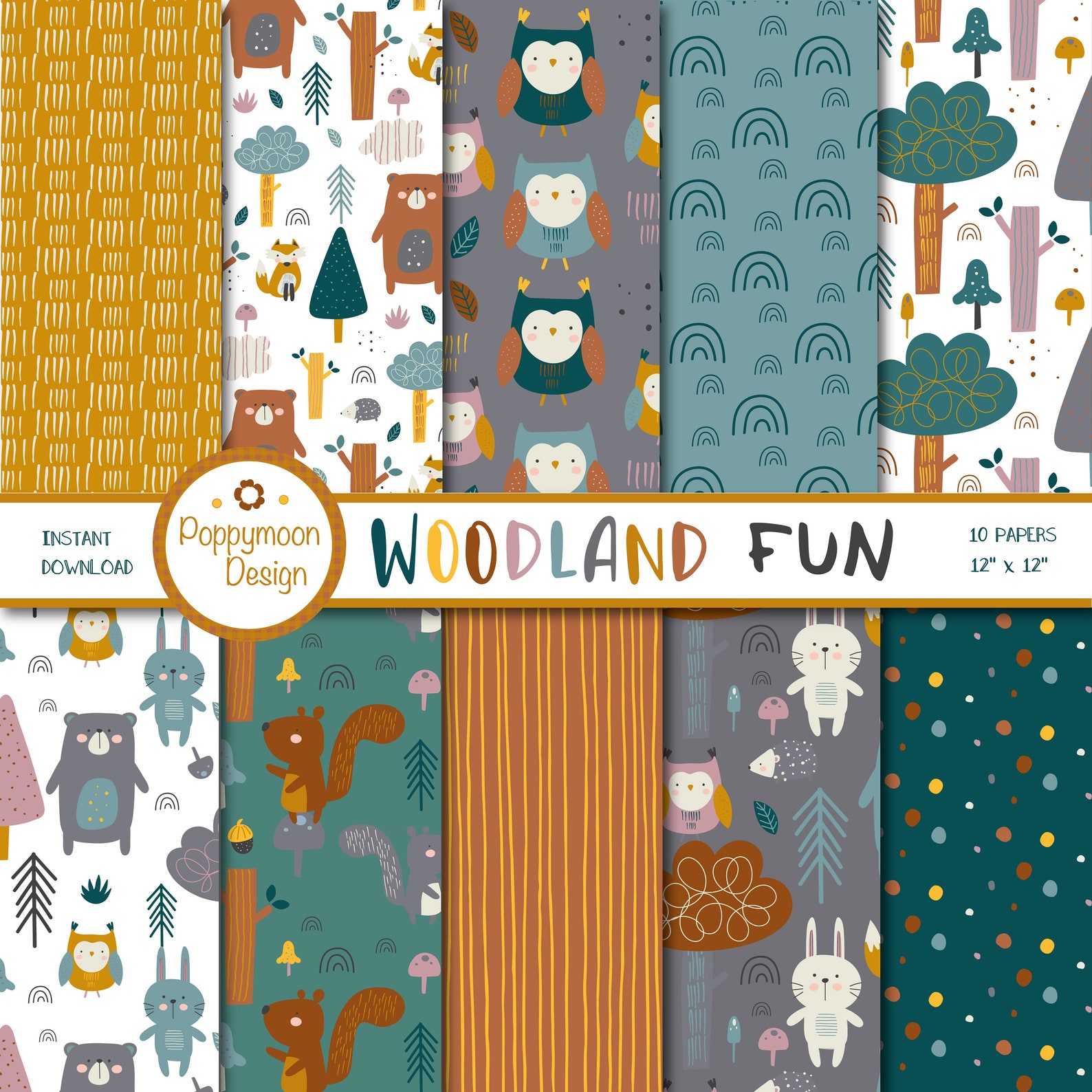 Woodland Fun Animals Printable Digital Paper Pack - Etsy