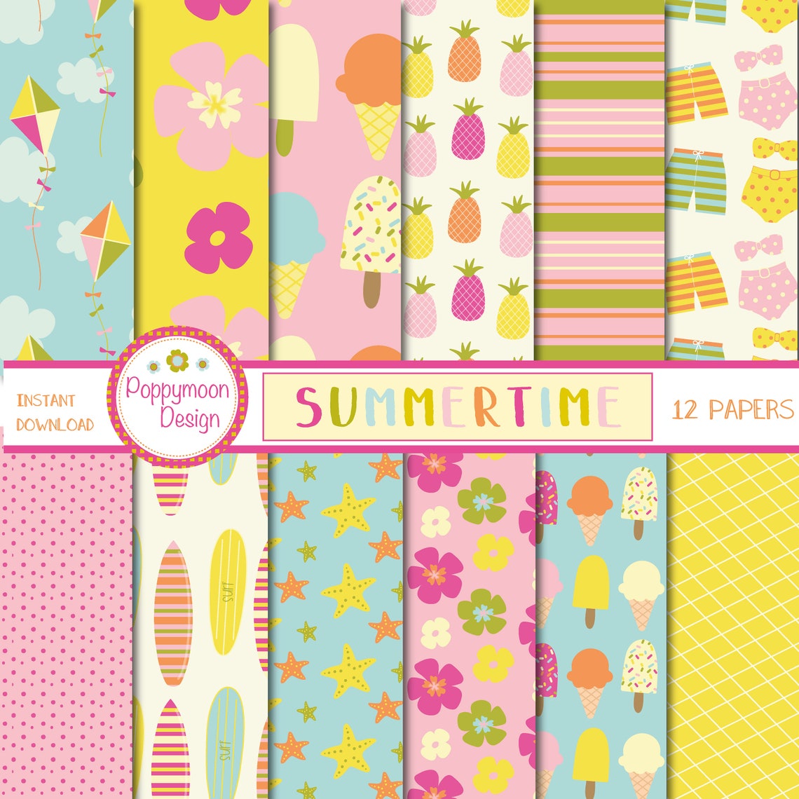 Summertime Colourful Digital Paper Pack - Etsy UK