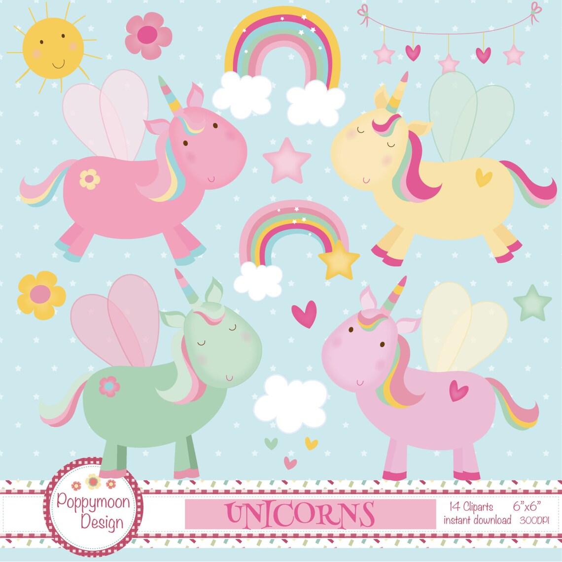 Cute Unicorns Pastel Colours Printable Digital Clipart Set - Etsy