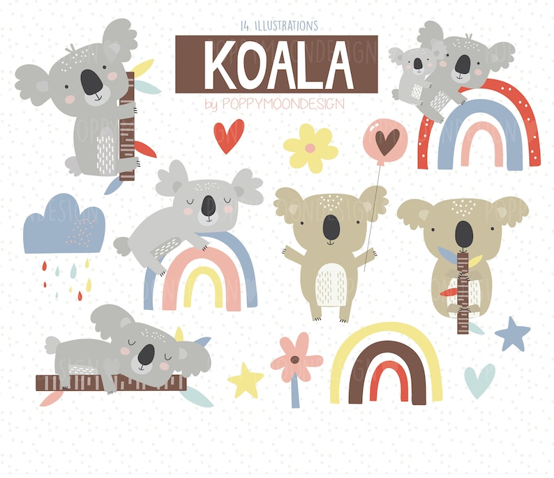 Koala Animal Digital Printable Clipart Set | Etsy