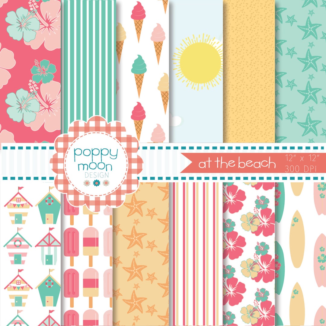 At the Beach,printable Digital Paper Pack - Etsy