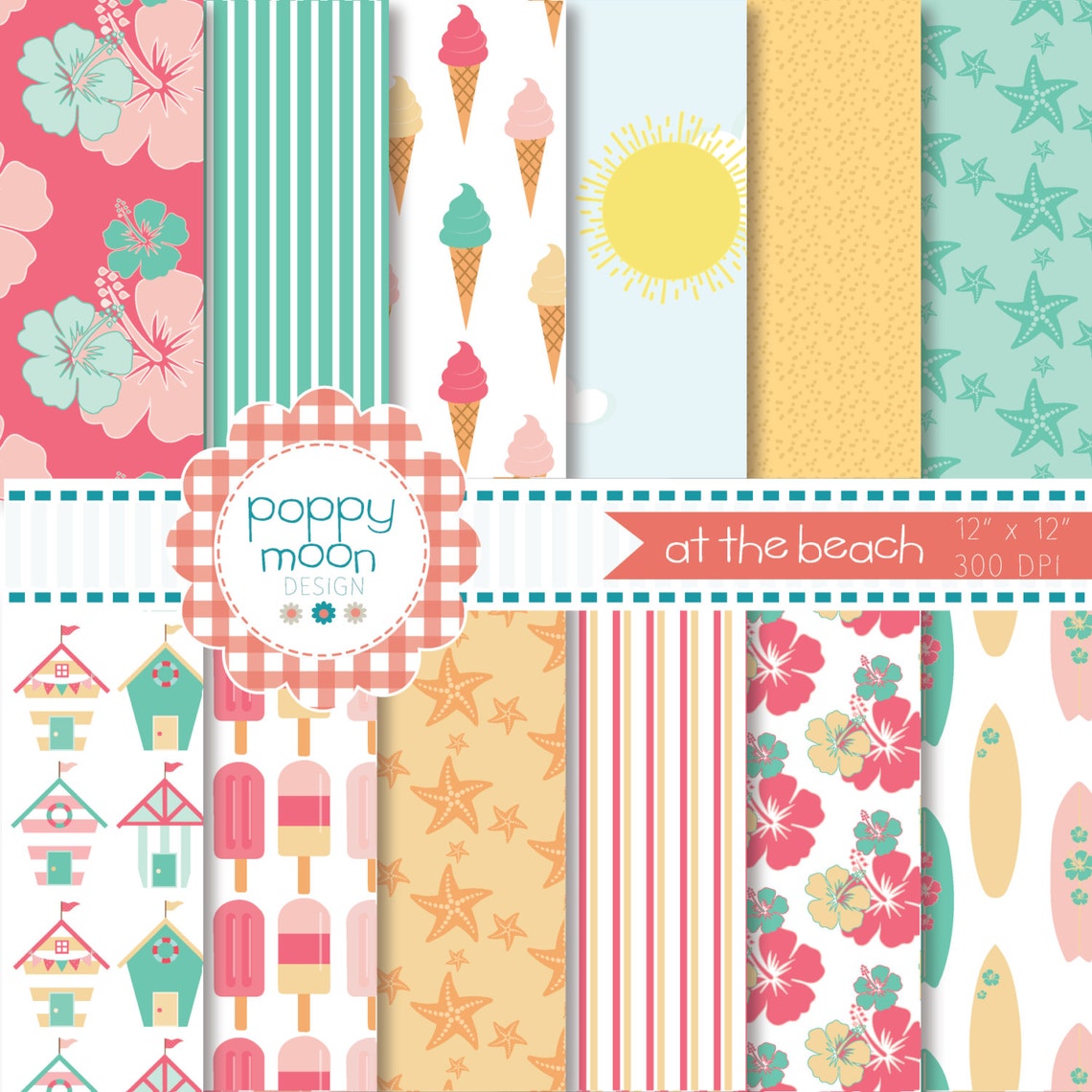 At the Beachprintable Digital Paper Pack | Etsy