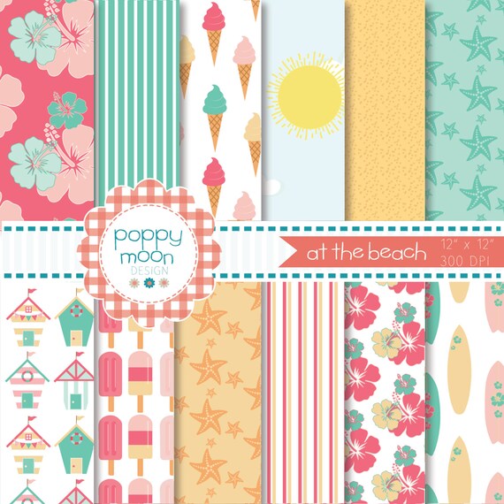 At the Beachprintable Digital Paper Pack - Etsy UK