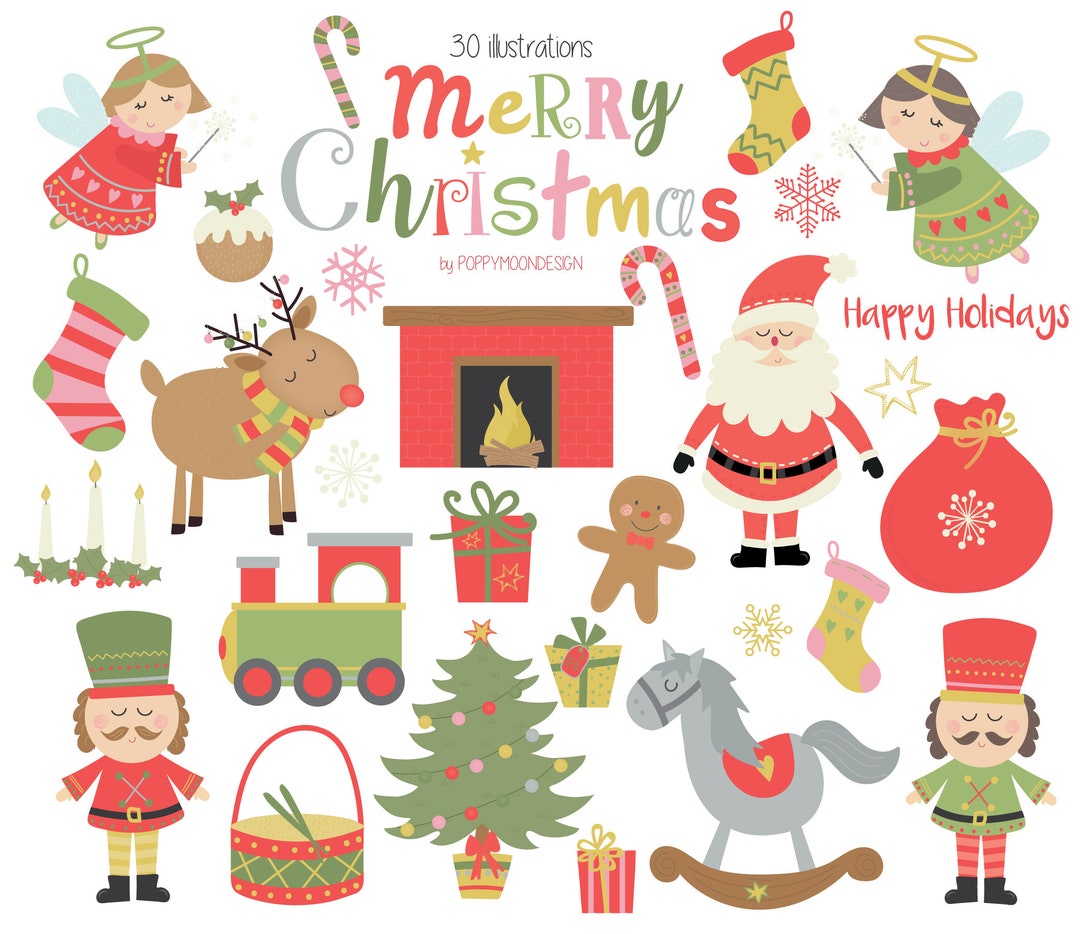 Merry Christmas, Printable Digital Clipart Set - Etsy