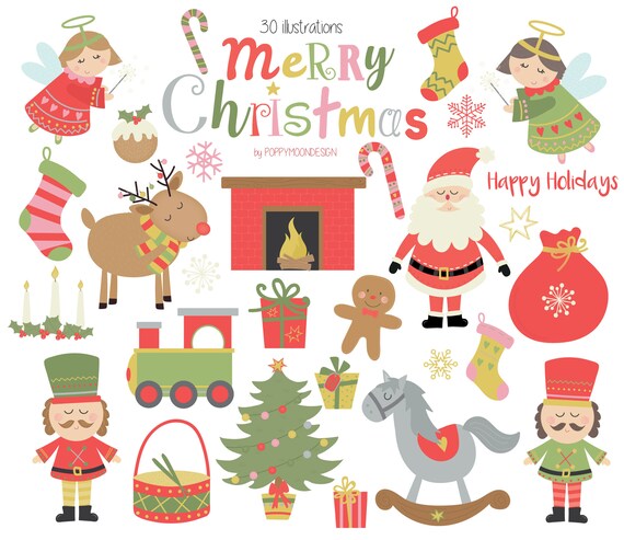 Merry Christmas Printable Digital Clipart Set - Etsy
