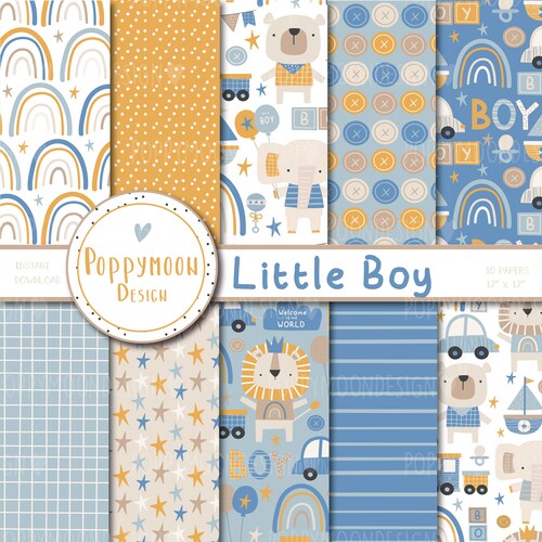 Baby Boy Digital Scrapbook Papers Printable Papers Pattern - Etsy