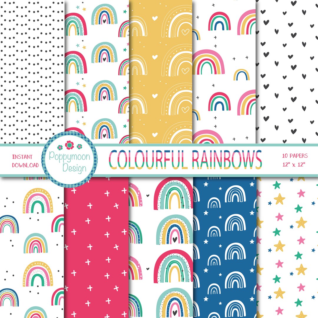 Colourful Rainbows , Digital Paper Pack, Scrapbook Paper - Etsy