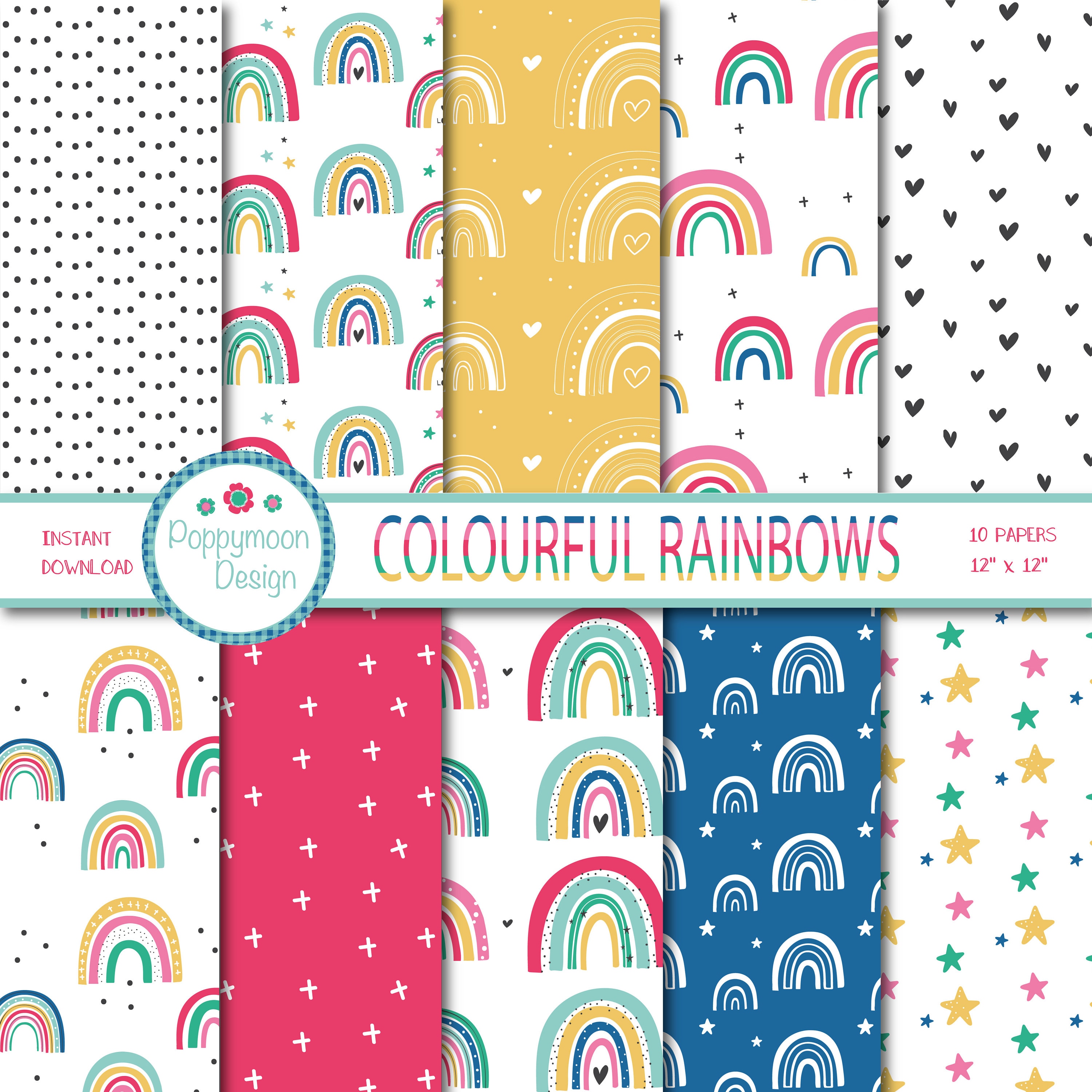 Clip Art & Image Files Papercraft Embellishments Cute Rainbow Doodles ...