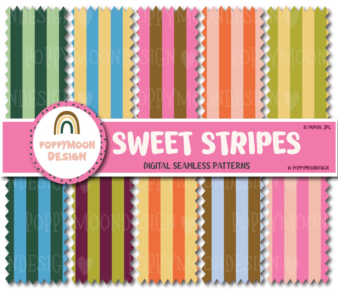 Sweet Stripes Seamless Digital Paper Pack, Retro Stripe Patterns ...