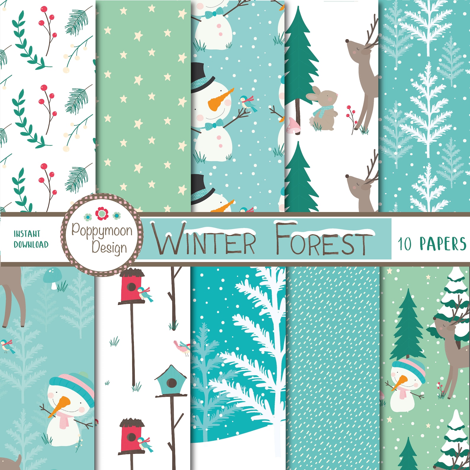 Winter Forest Printable Digital Paper Pack Commercial and | Etsy