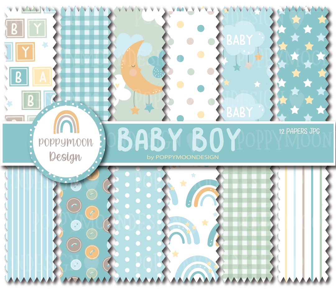 Adorable Baby Boy Digital Paper Pack With Rainbow, Clouds, and Pastel ...