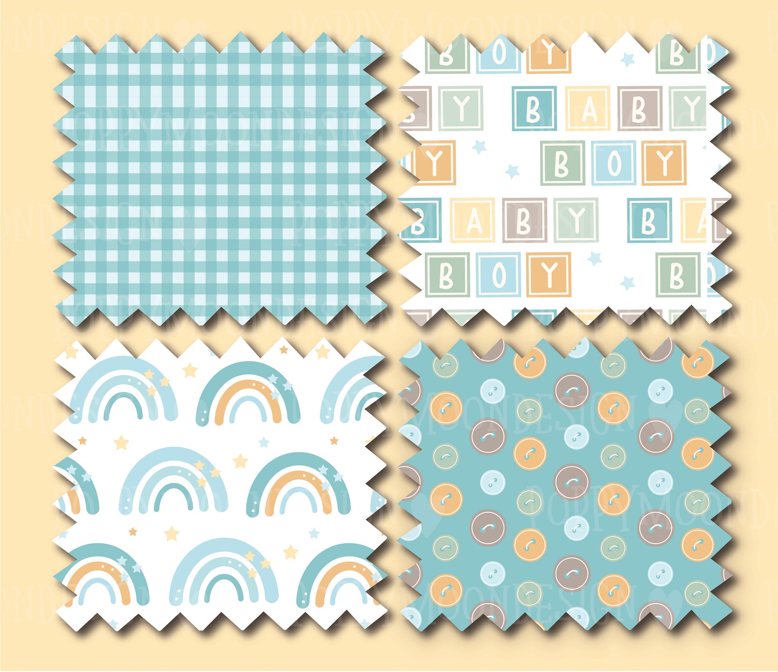 Adorable Baby Boy Digital Paper Pack With Rainbow, Clouds, and Pastel ...