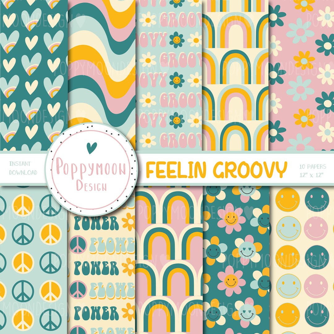 Feelin Groovy, Flower Power Patterns, Printable Digital Paper Pack - Etsy