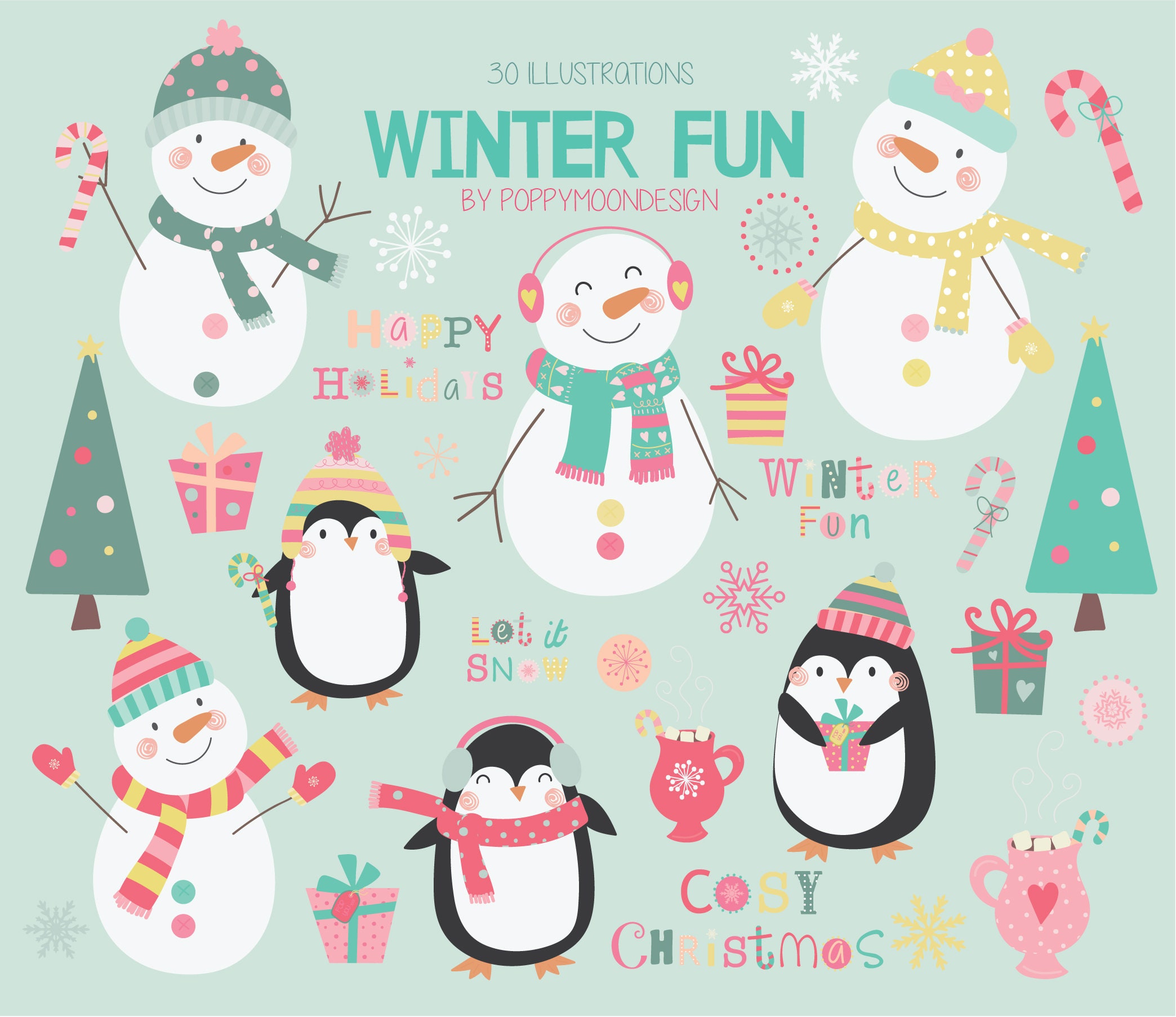 Winter Penguin Clip Art Border