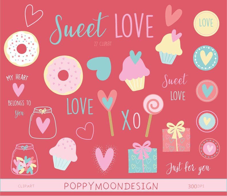 Sweet Love, Valentines, Commercial and Personal Use,digital Clipart Set ...