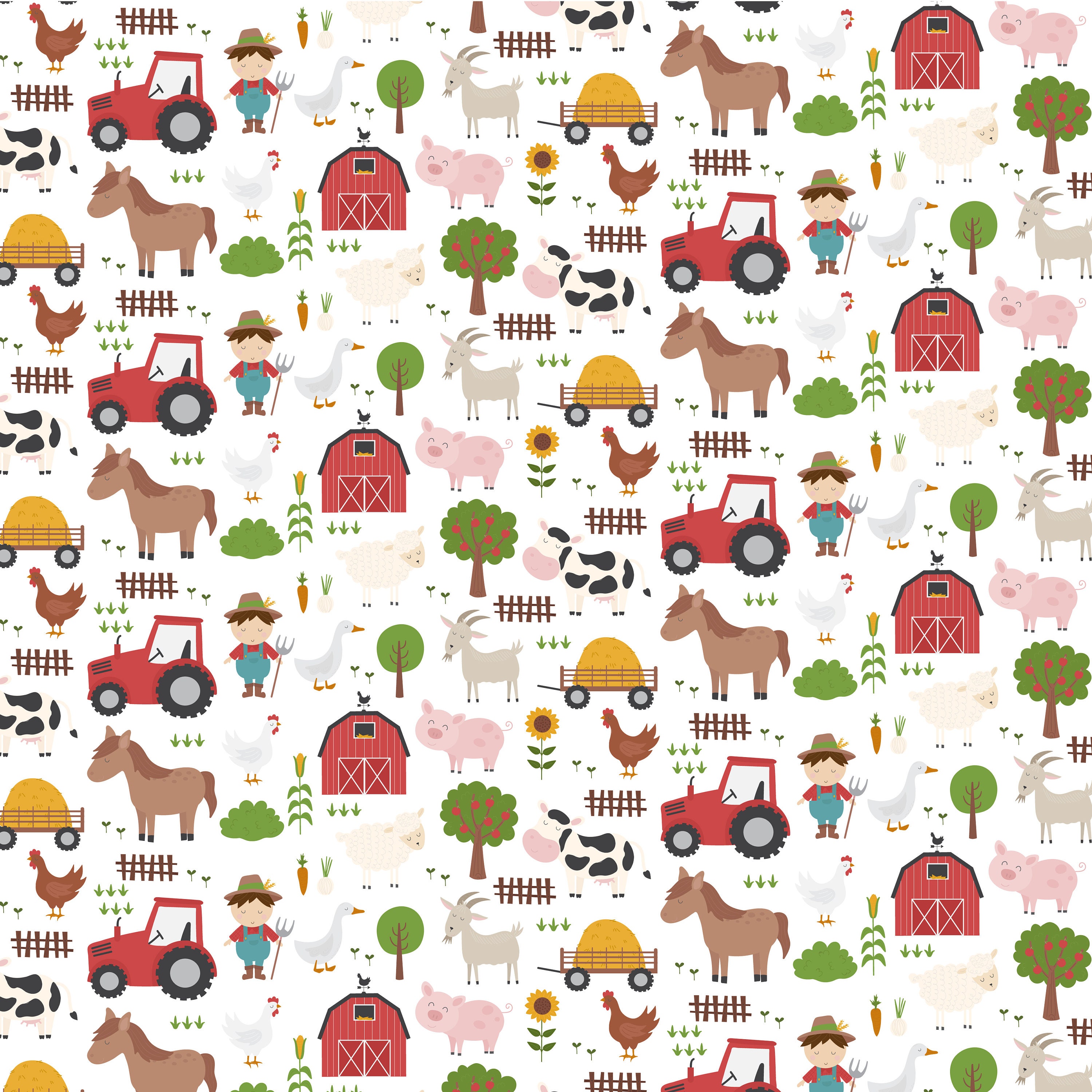Farm Yard ,animals, Tractor,crops, Printable Digital Paper Pack - Etsy