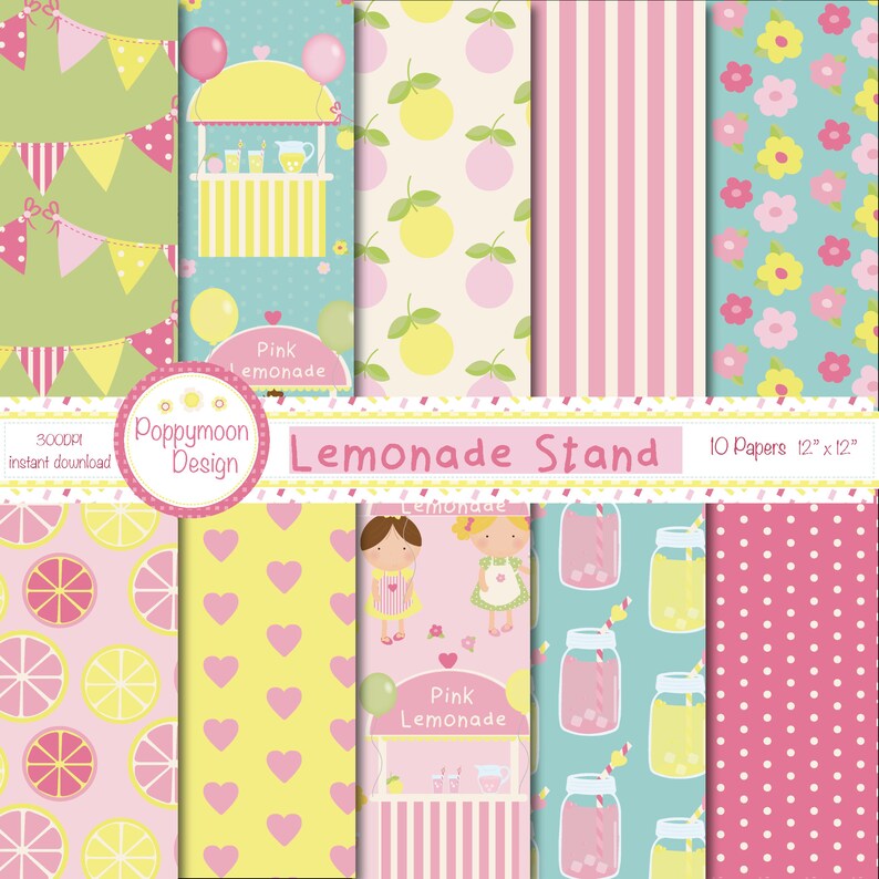 Lemonade Stand Digital Printable Paper Pack | Etsy UK