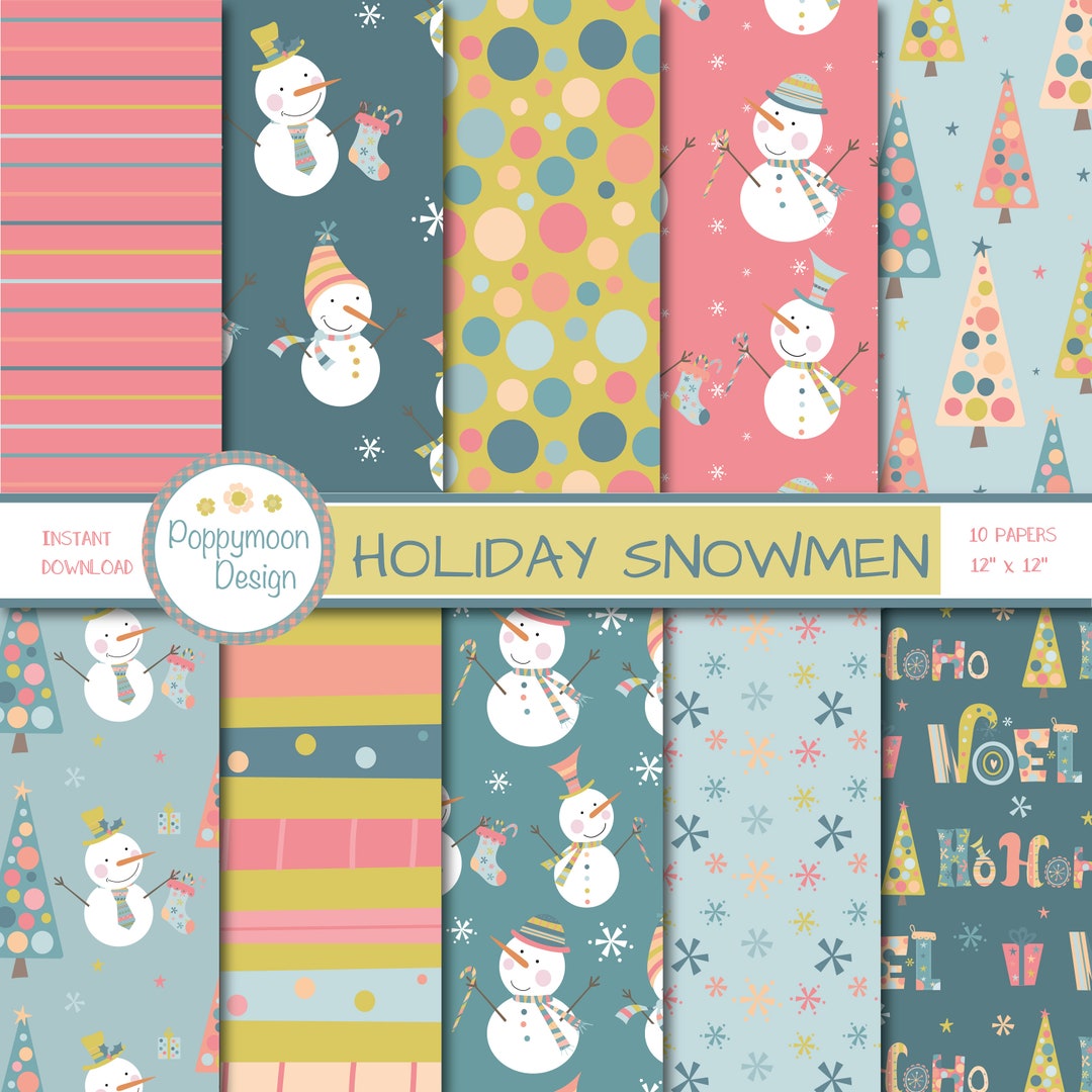 Holiday Snowmen Patterns, Whimsical Christmas, Pastel, Winter ...