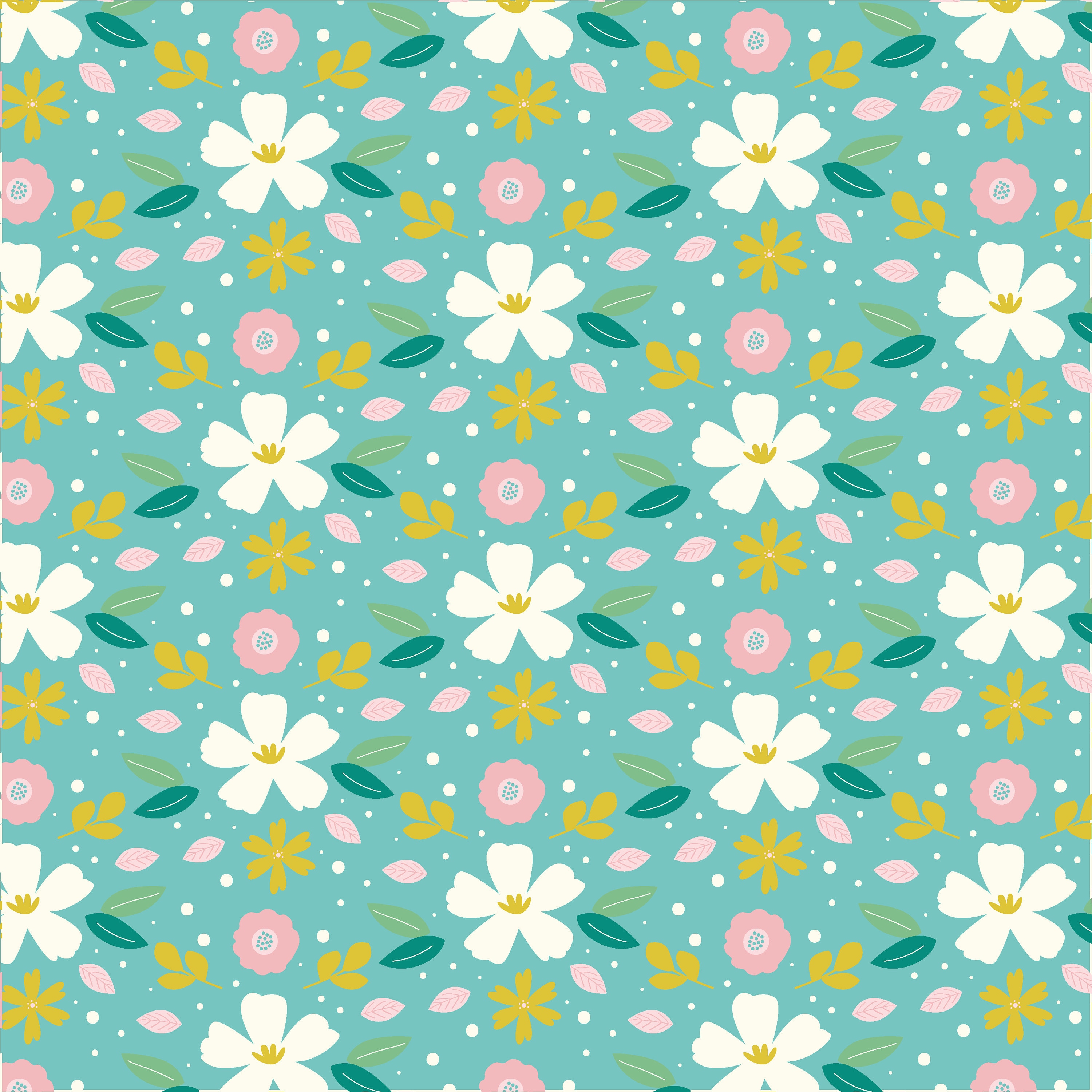 Sweet Meadow, Pink and Green Spring, Pattern Papers, Digital Paper Pack ...