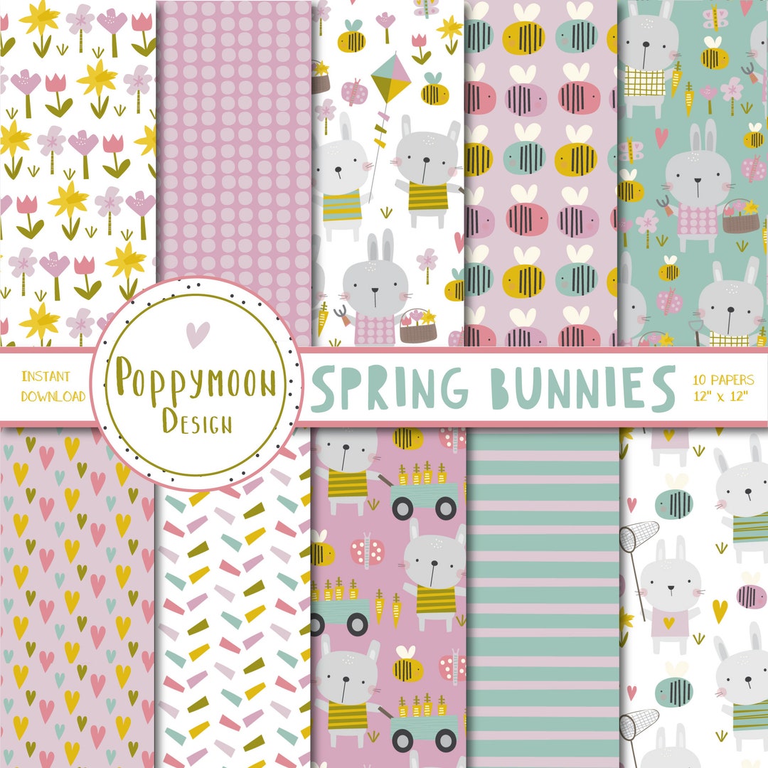 Spring Bunnies, Bunny Patterns, Printable Digital Paper Pack - Etsy