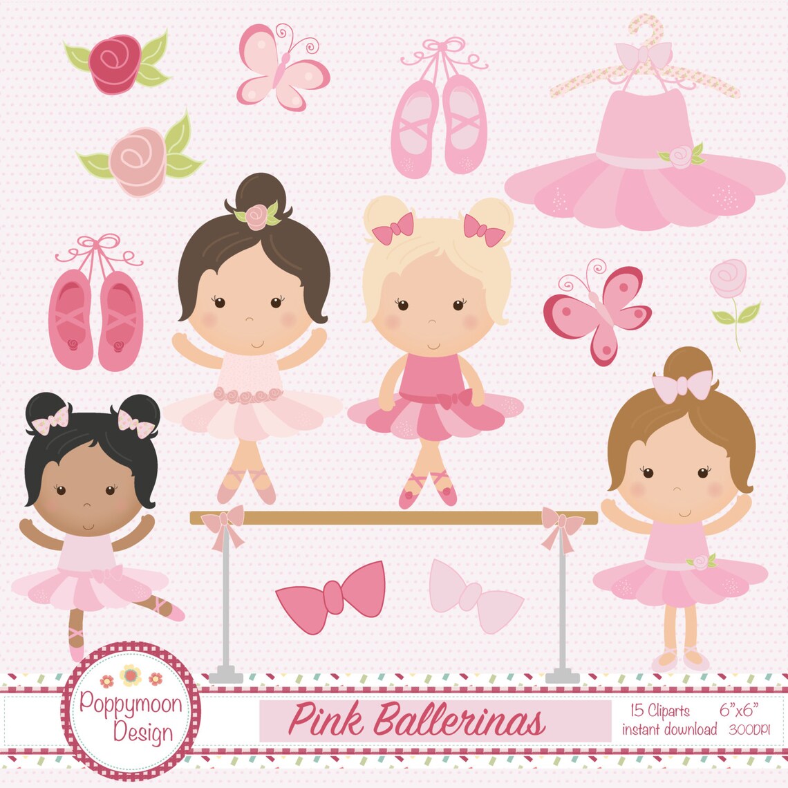 Pink Ballerinas, Ballet Shoes and Roses, Commercial and Personal Use ...