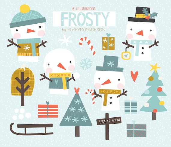 Frosty Snowmen Clipart Christmas Illustrations Printable | Etsy