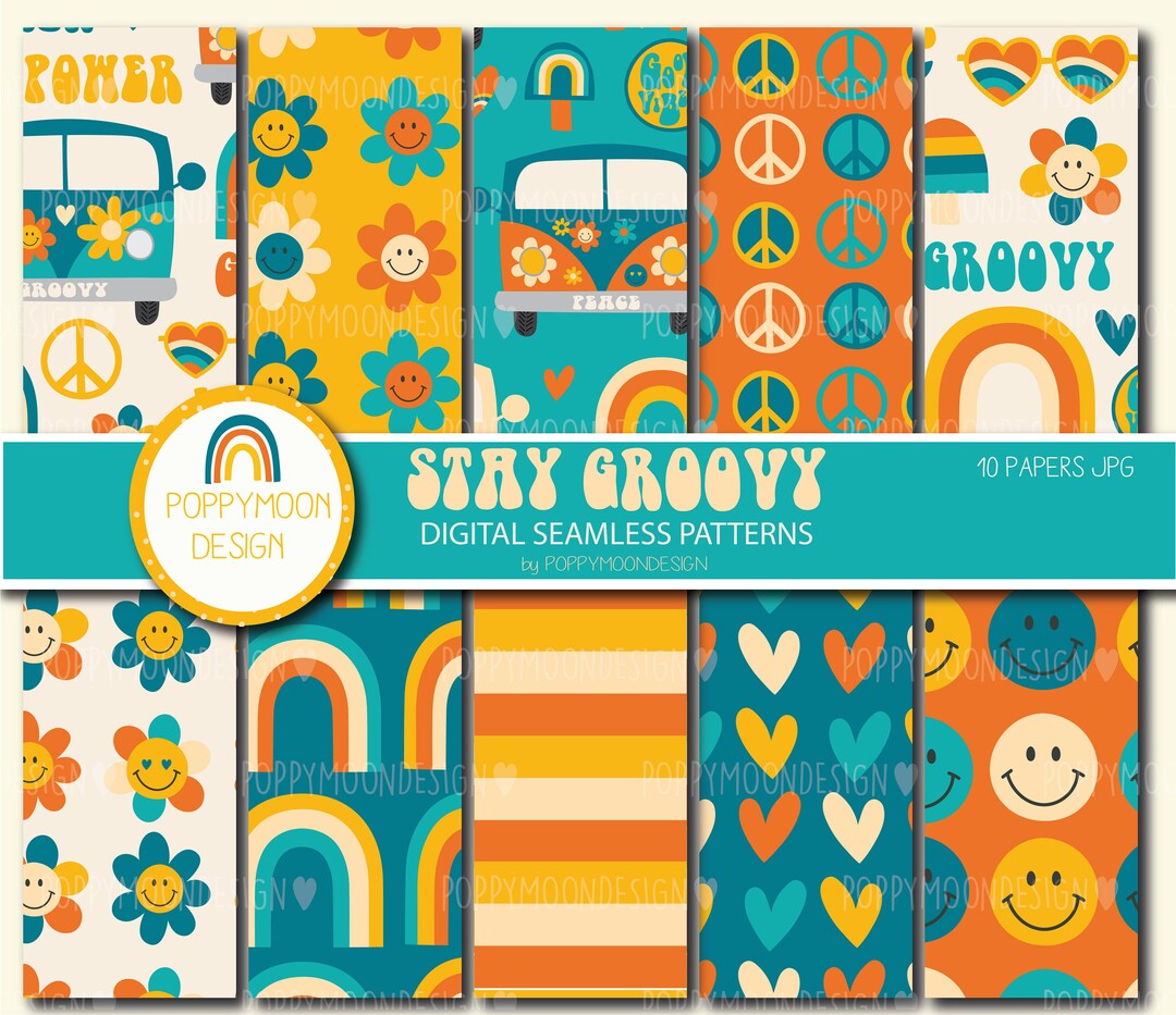 Stay Groovy, Retro,flower Power, Printable Seamless Digital Paper Pack ...