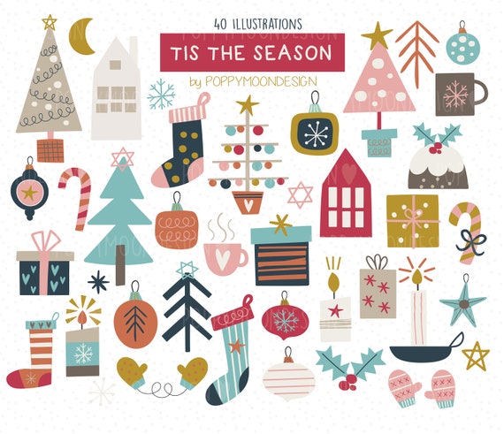 Tis the Season Clipart Christmas Illustrations Printable - Etsy