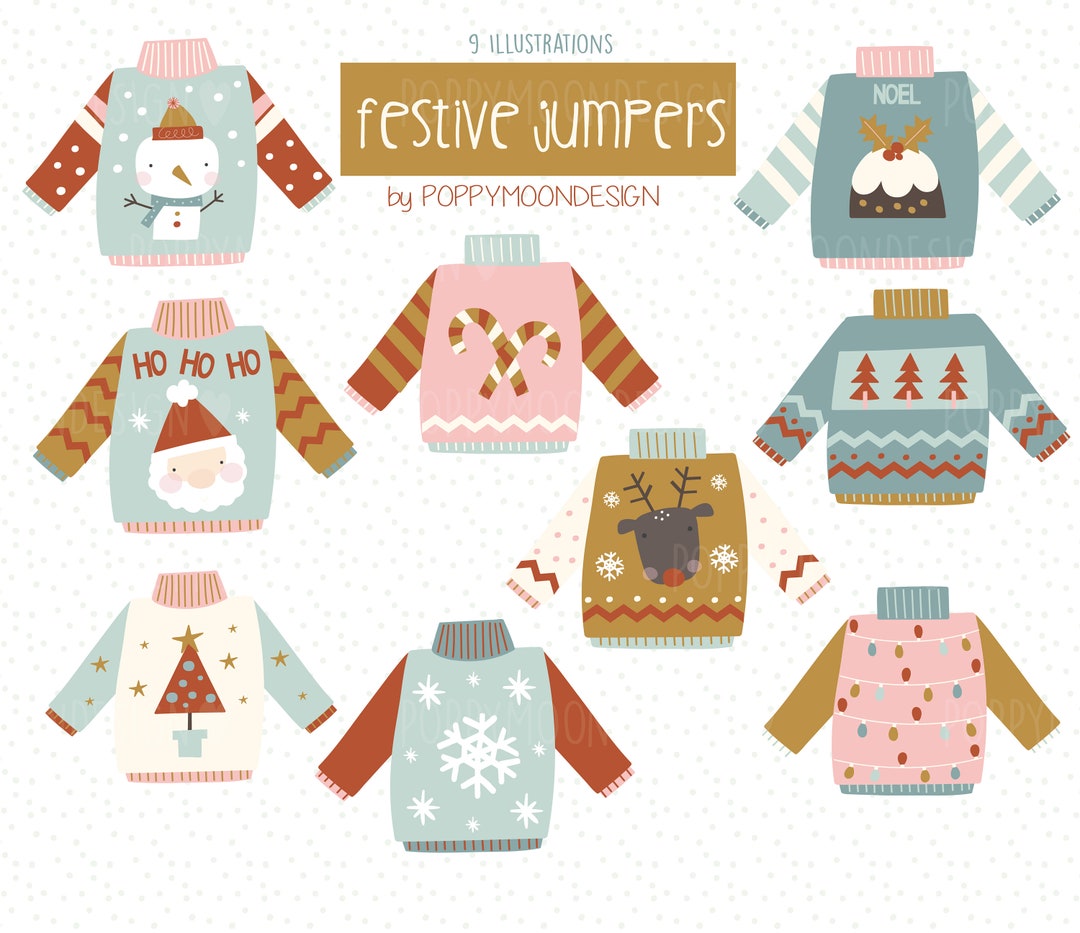 Festive Jumpers,christmas, Holiday Illustrations, Printable Digital ...