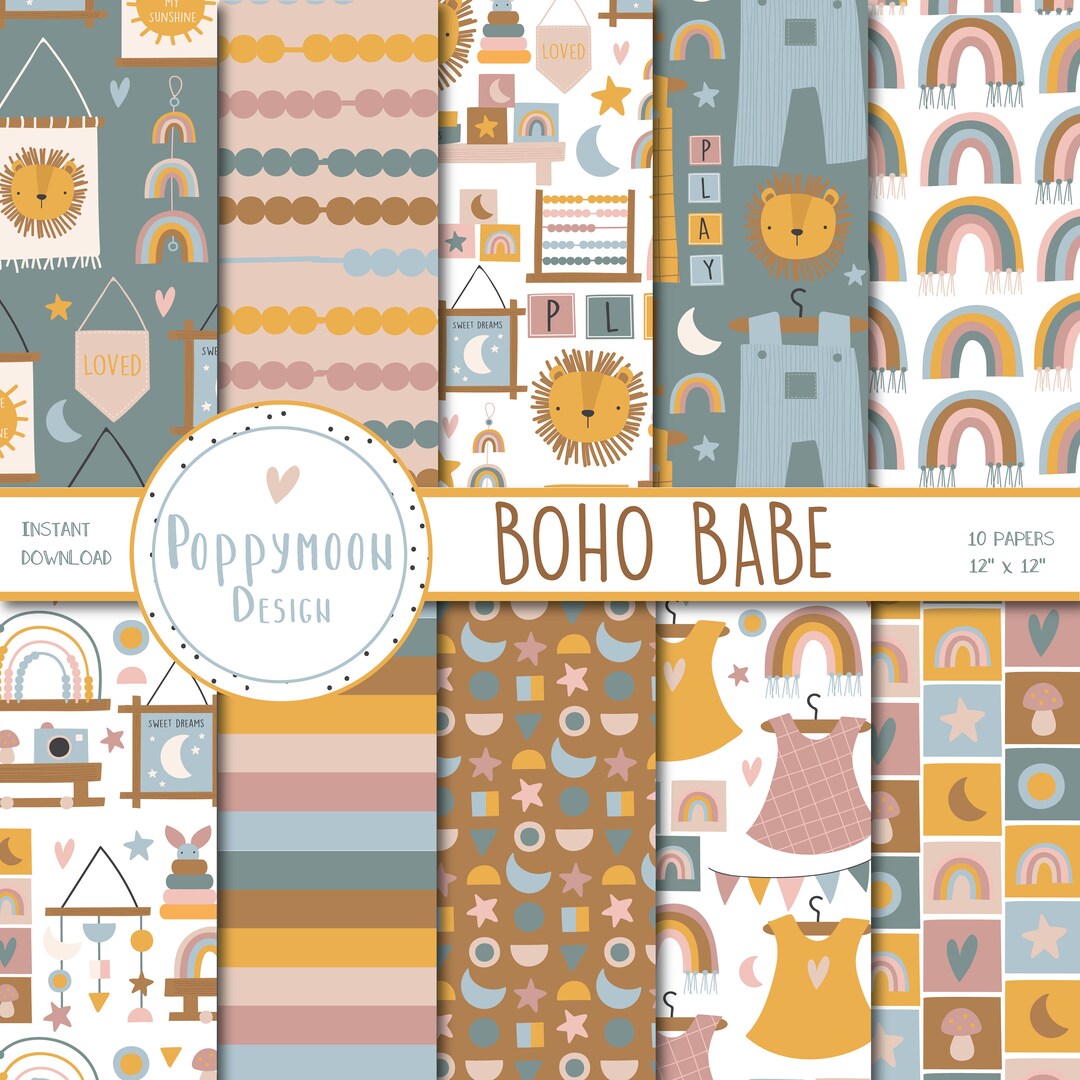Boho Babe, Bohemian Nursery, New Baby , Digital Paper Pack, Scrapbook ...