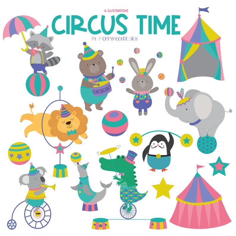Circus Pack Clowns Colourful Digital Clip Art Set | Etsy