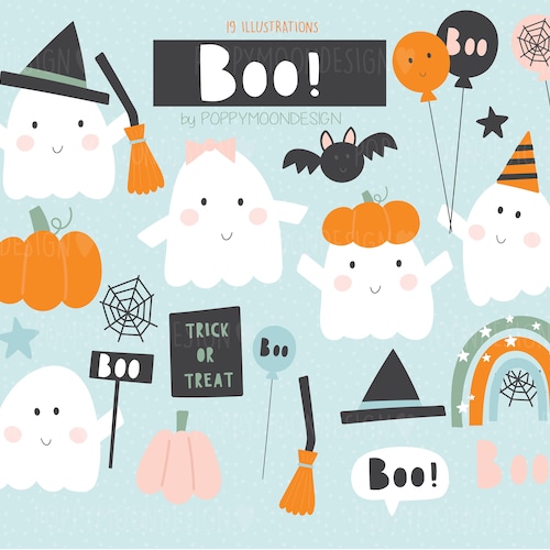 BOO Halloween Ghosts Digital Printable Clipart - Etsy