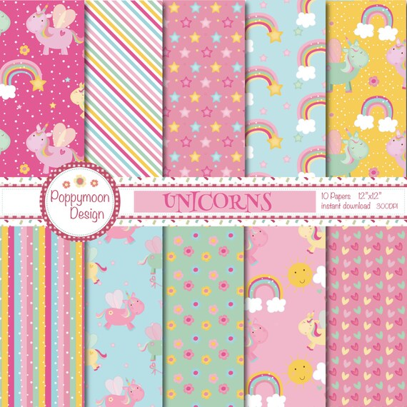 Unicorns and Rainbows Pastel Colours Digital Paper Pack | Etsy