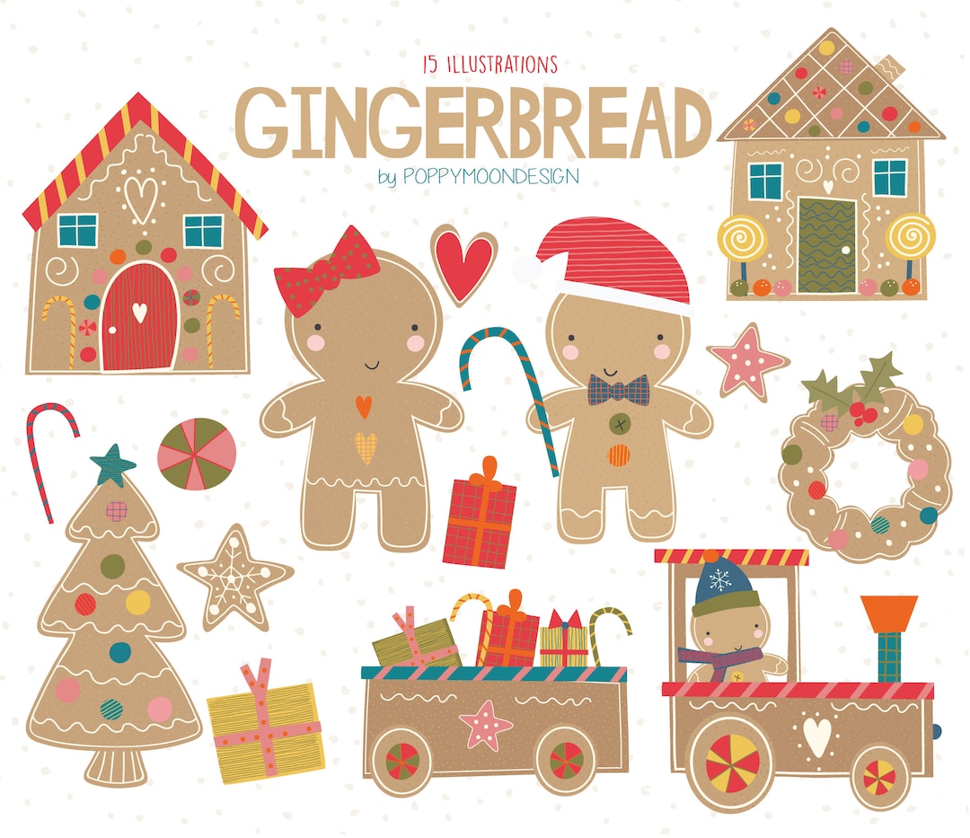 Gingerbread, Christmas Illustrations, Printable Digital Clipart Set - Etsy