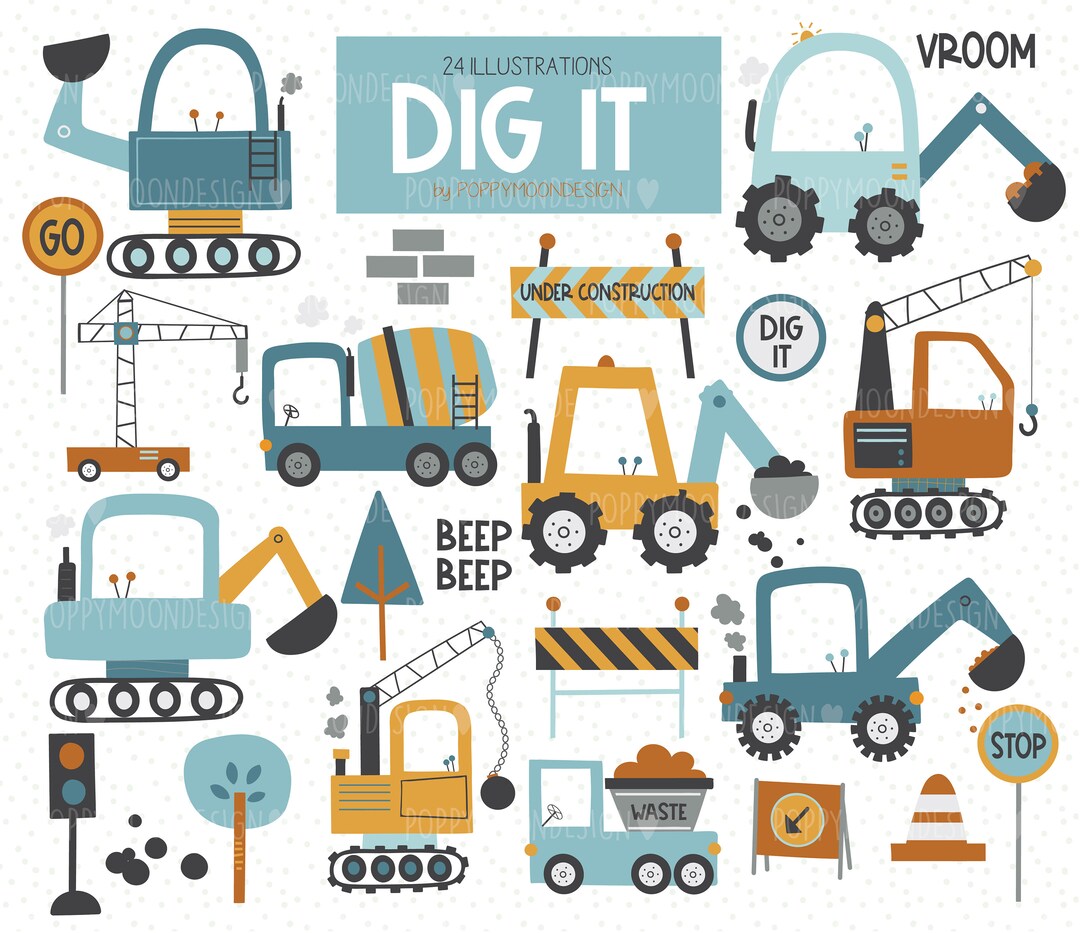 DIG IT, Diggers, Trucks, Bulldozers, Transport , Printable Digital ...