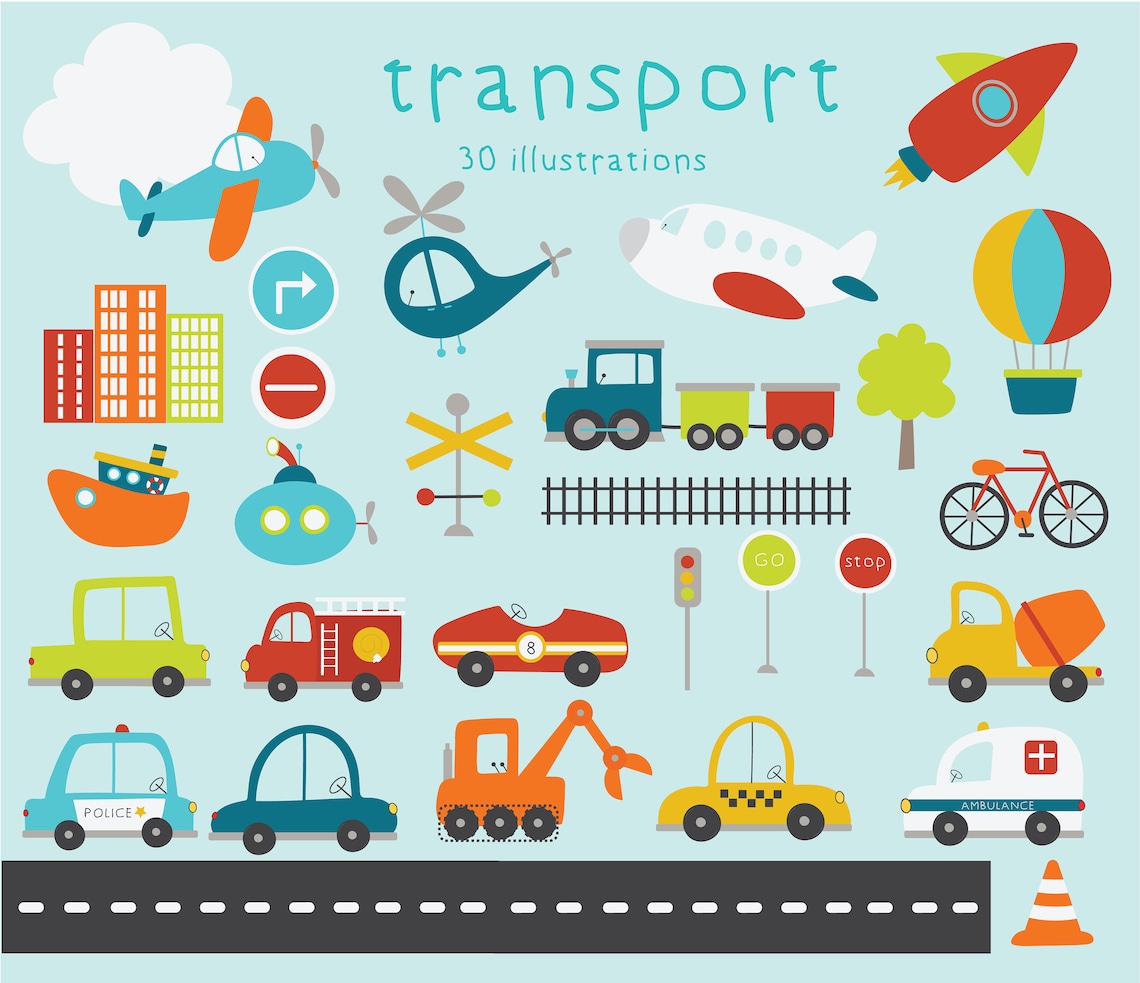 Transport Vehicles Boys Digital Clip Art Set - Etsy