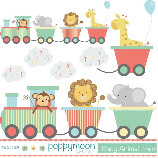 Cute Animal Train Clipart - Etsy