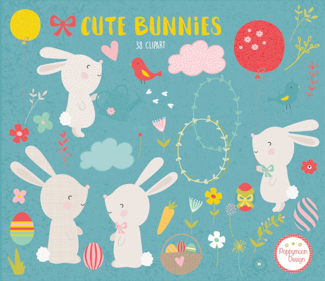 Cute Bunnies, Easter, Spring, Printable Digital Clipart Set. - Etsy