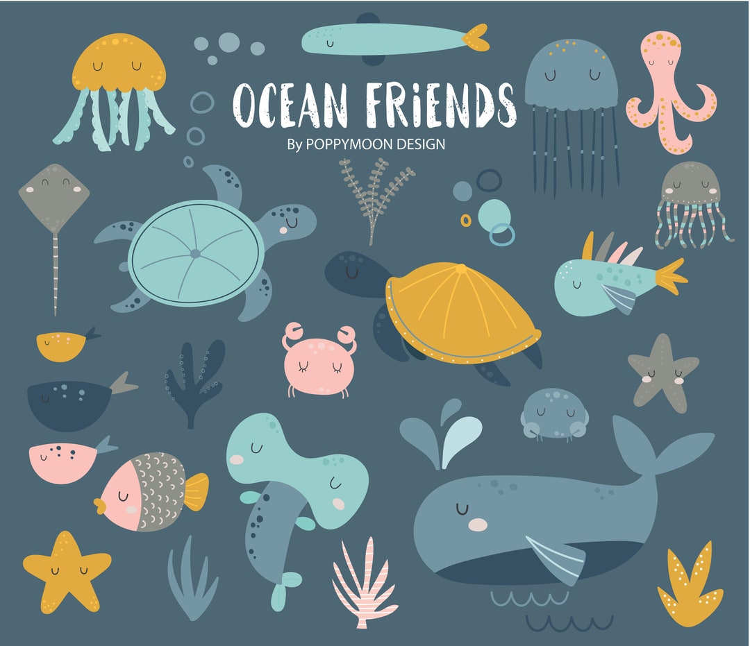 Ocean Friends, Marine Life, Digital Clipart - Etsy