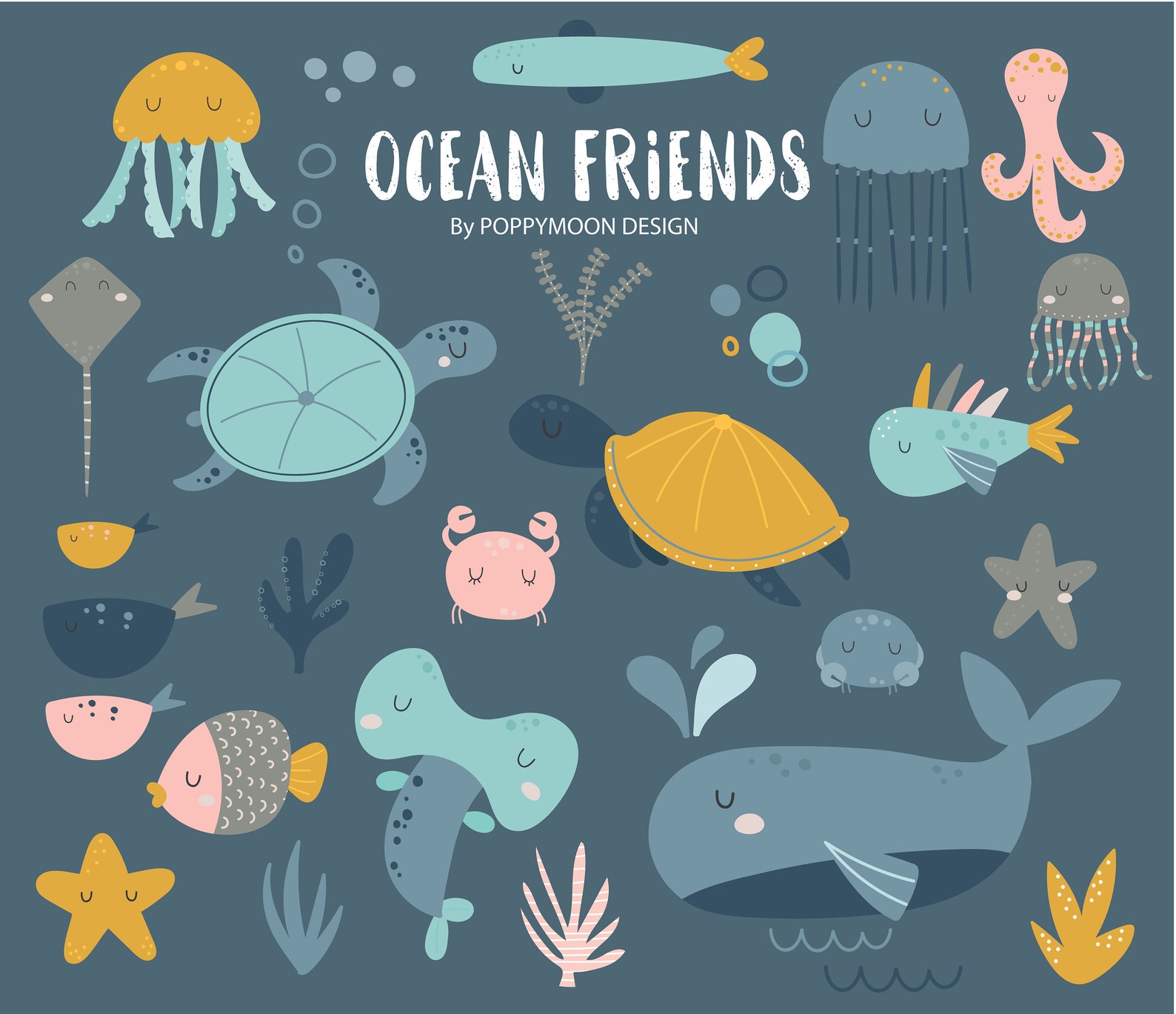 Ocean Friends Marine Life Digital Clipart | Etsy