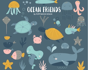 Ocean Friends Marine Life Sea Creatures Digital Paper Pack | Etsy