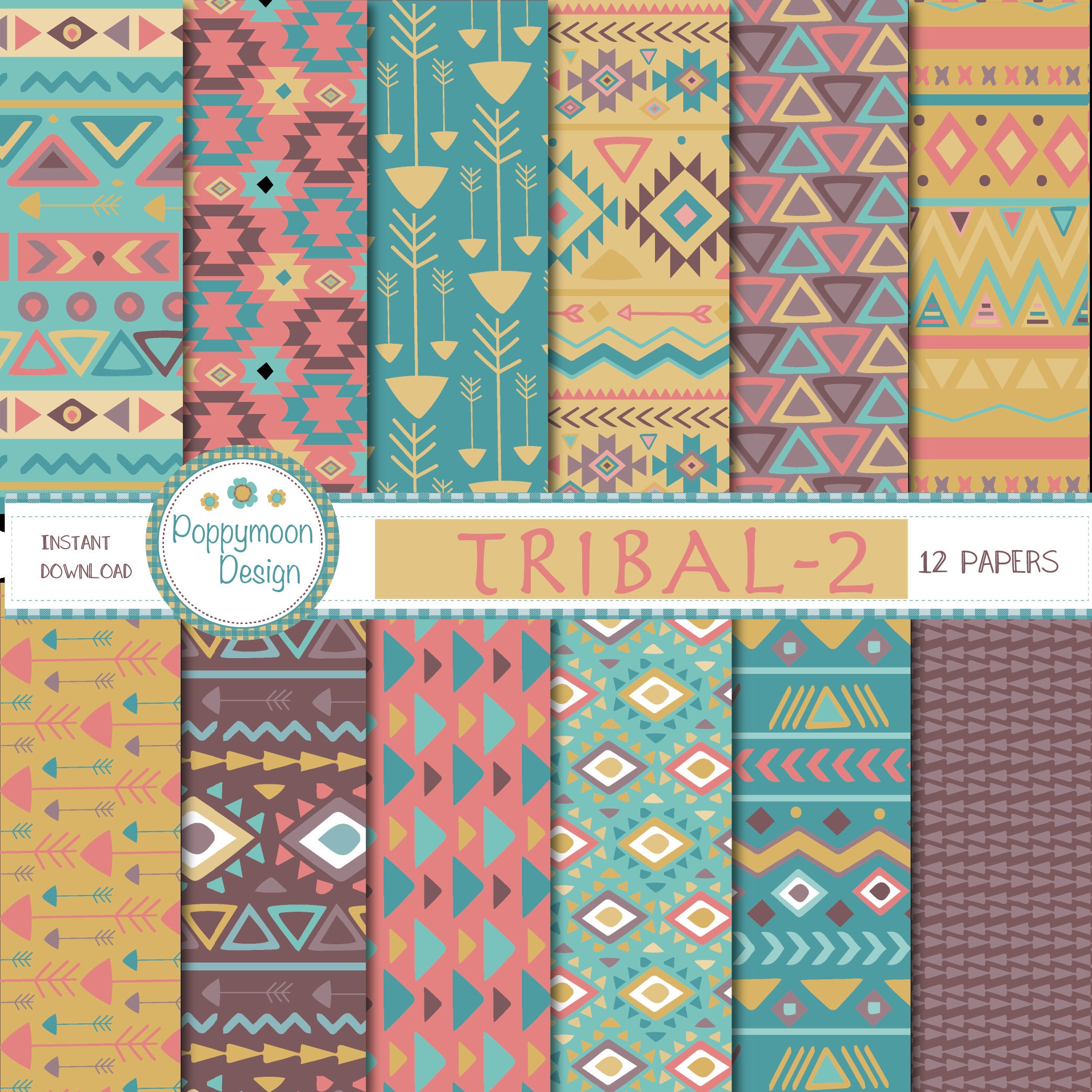 Tribal-2 Aztec Patterns Digital Paper Pack | Etsy