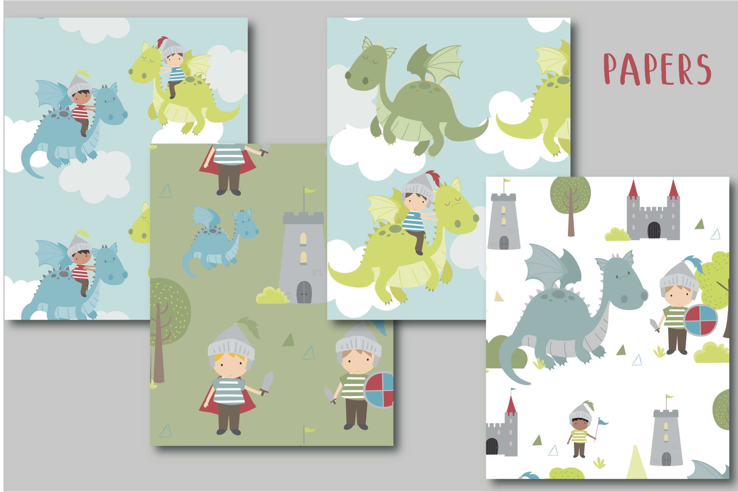 Knights and Dragon Paperscrapbookingpatterns Digital Paper | Etsy